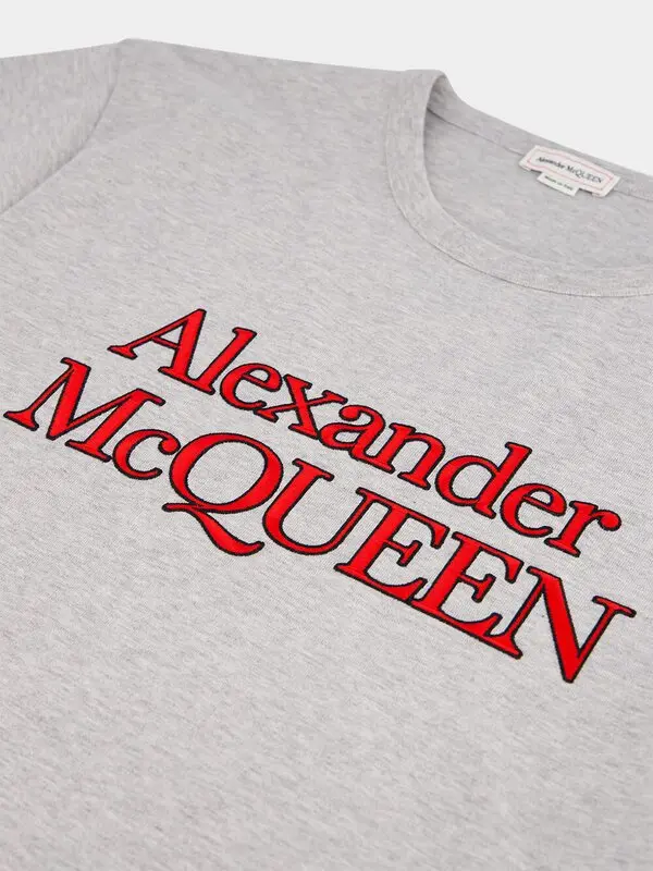 Alexander McQueen Logo Print Pale Grey Cotton T-shirt - White