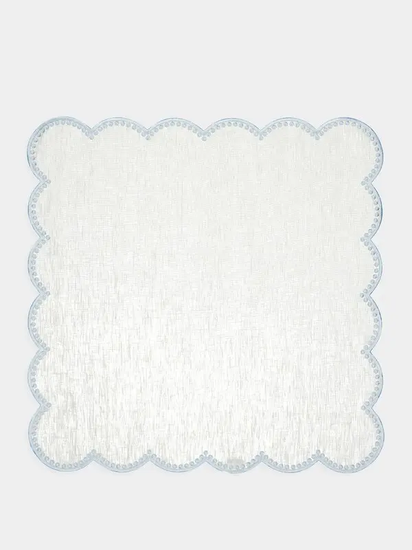 PAULA LIVING Cascais Linen Napkin With Blue Dots Border - White