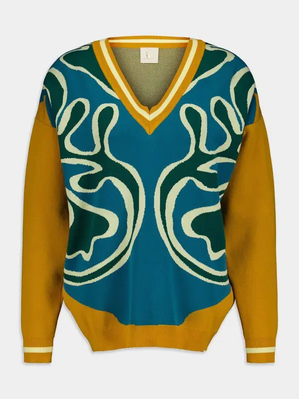PAULA Grace Jacquard V-neck Sweater - Yellow