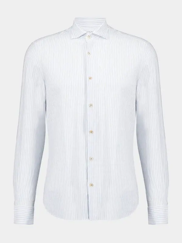 Boglioli Light Blue Striped Cotton-linen Shirt - White