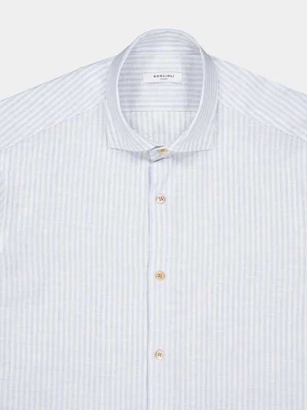 Boglioli Light Blue Striped Cotton-linen Shirt