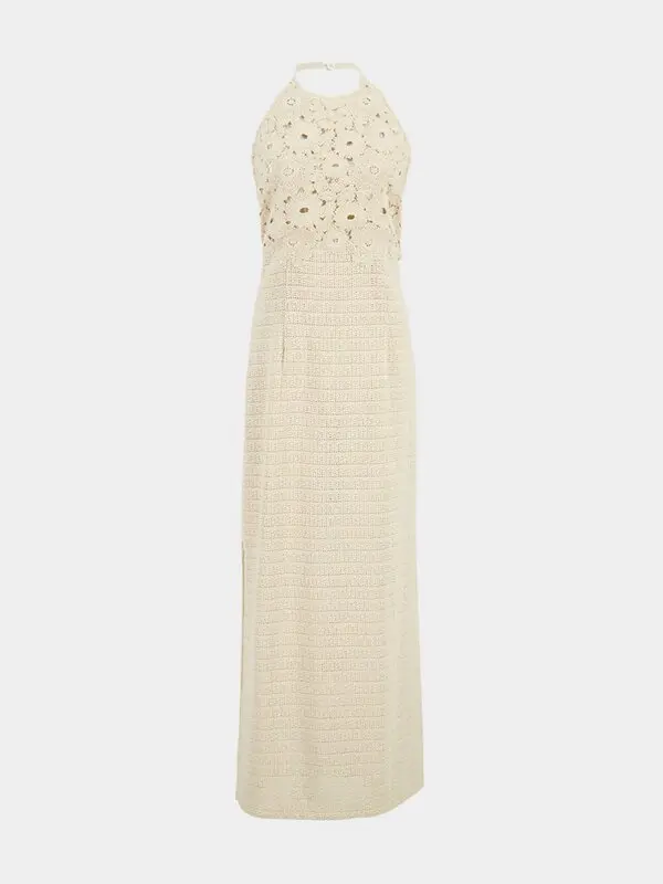 Zeus+dione Serica Maxi Crochet Halterneck Dress - White