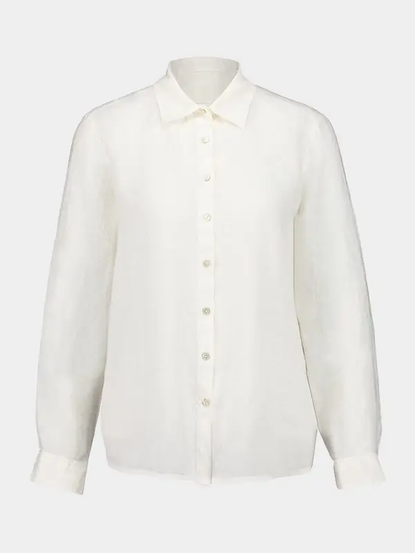 120% Lino Linen Long Sleeve Button-up Shirt - White