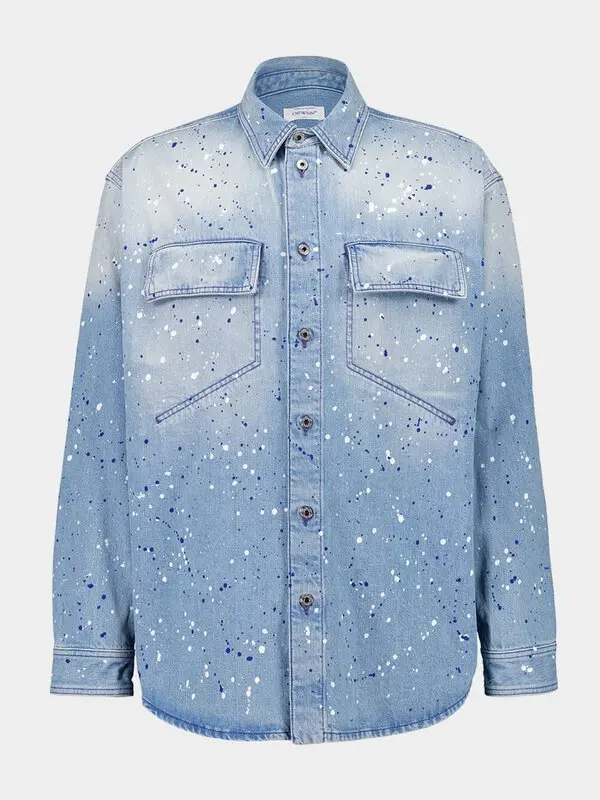 Off-White Blue Paint Effect Military Denim Shirt - White