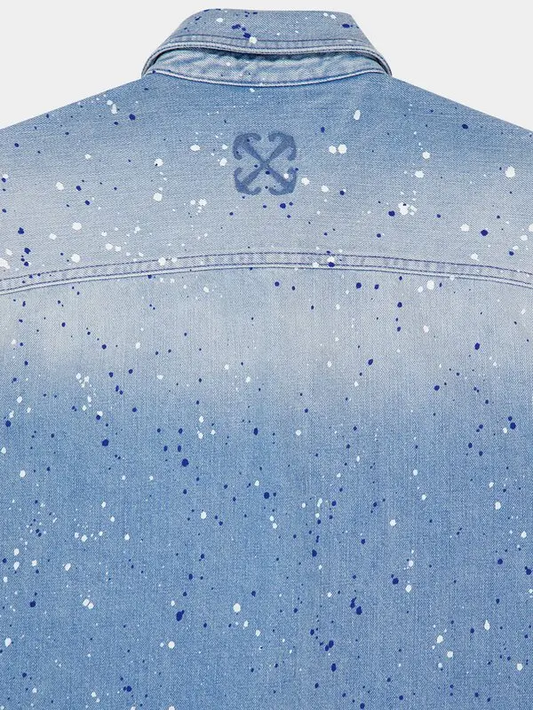 Off-White Blue Paint Effect Military Denim Shirt - White