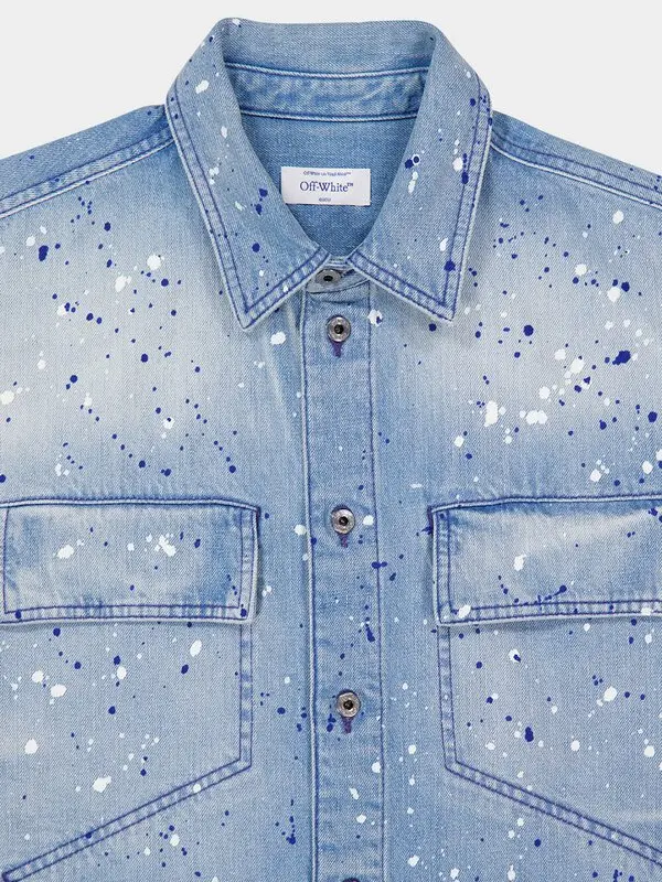 Off-White Blue Paint Effect Military Denim Shirt - White