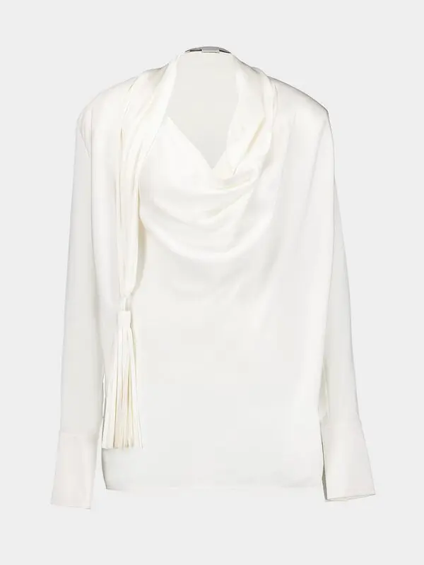 Stella McCartney Tasseled Draped Silk Blouse - White