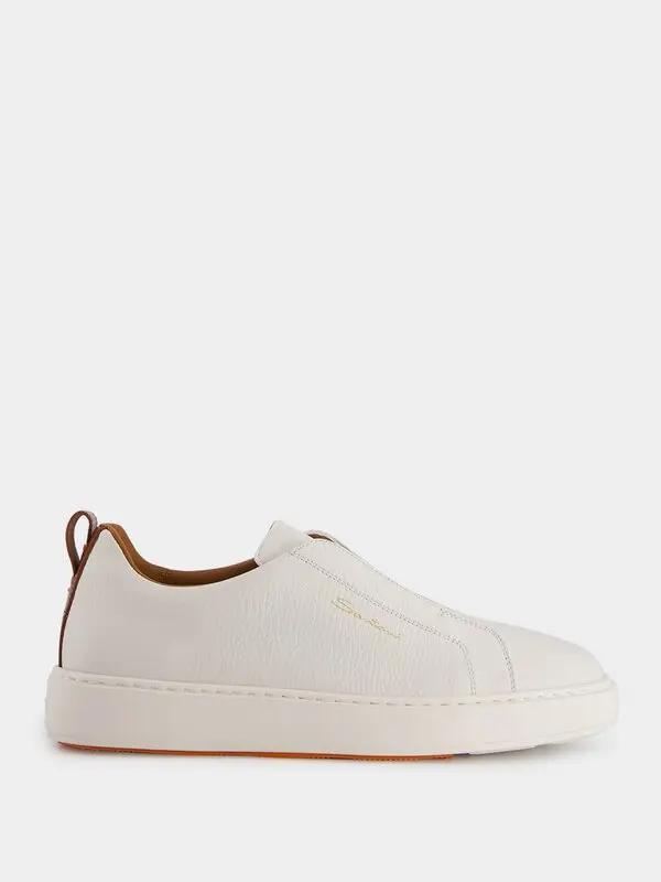 Santoni Leather Slip-on Sneakers - White
