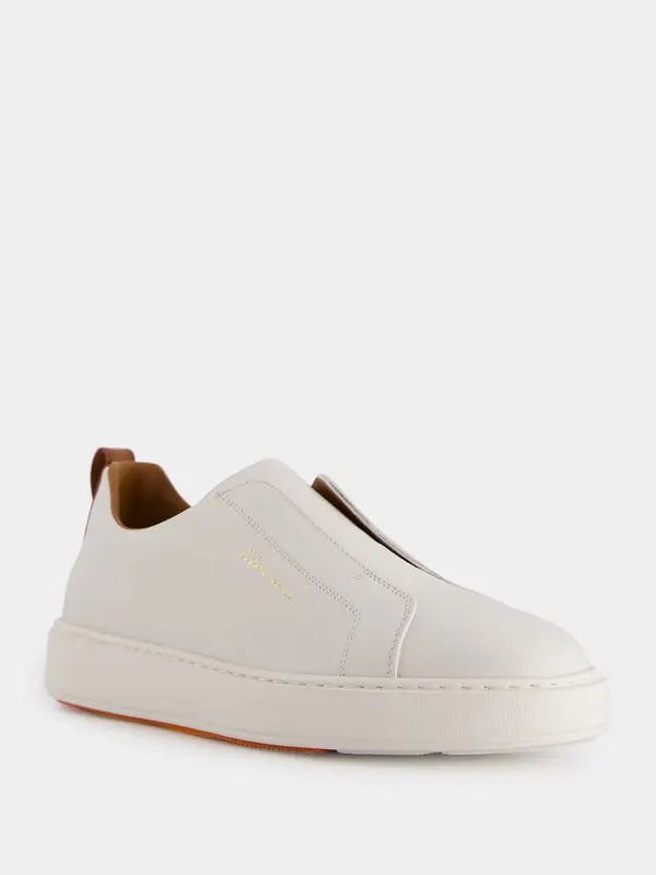 Santoni Leather Slip-on Sneakers - White