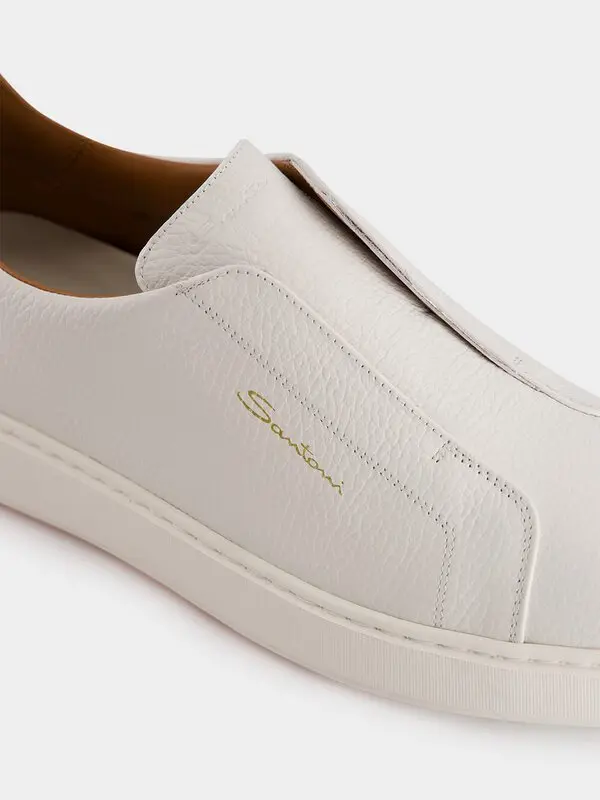 Santoni Leather Slip-on Sneakers - White