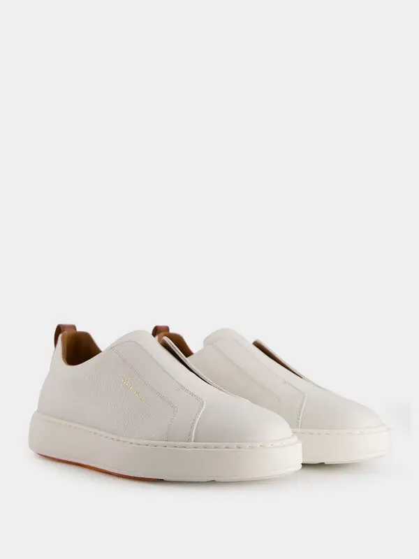 Santoni Leather Slip-on Sneakers - White