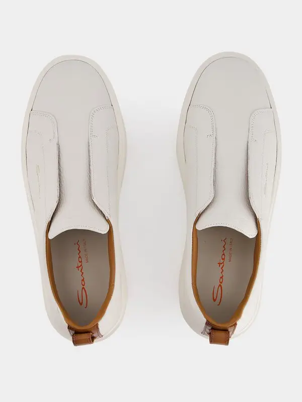 Santoni Leather Slip-on Sneakers - White
