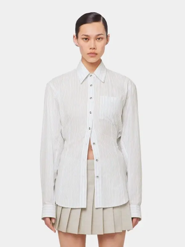 Rabanne Striped Cotton Poplin Shirt With Belt Detail - White