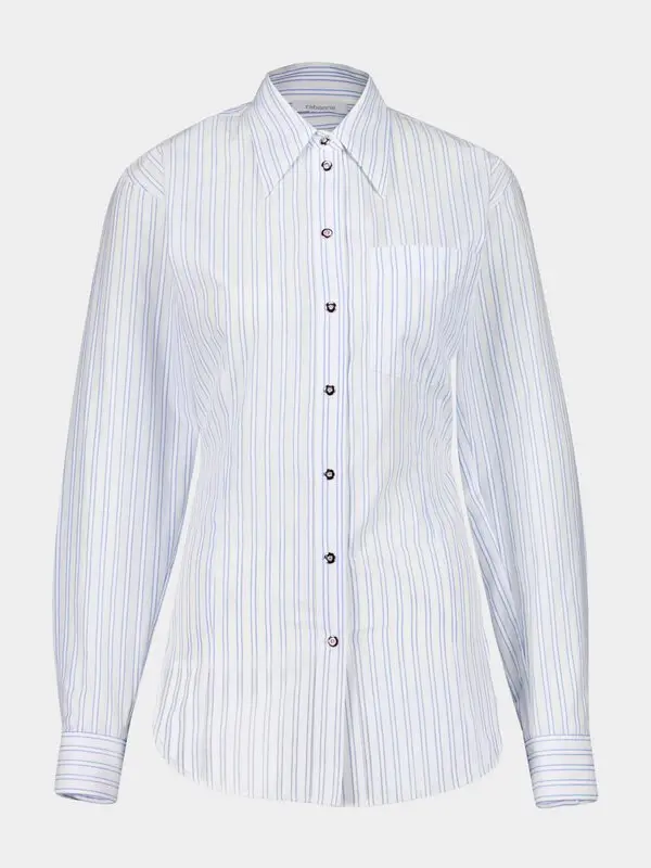 Rabanne Striped Cotton Poplin Shirt With Belt Detail - White