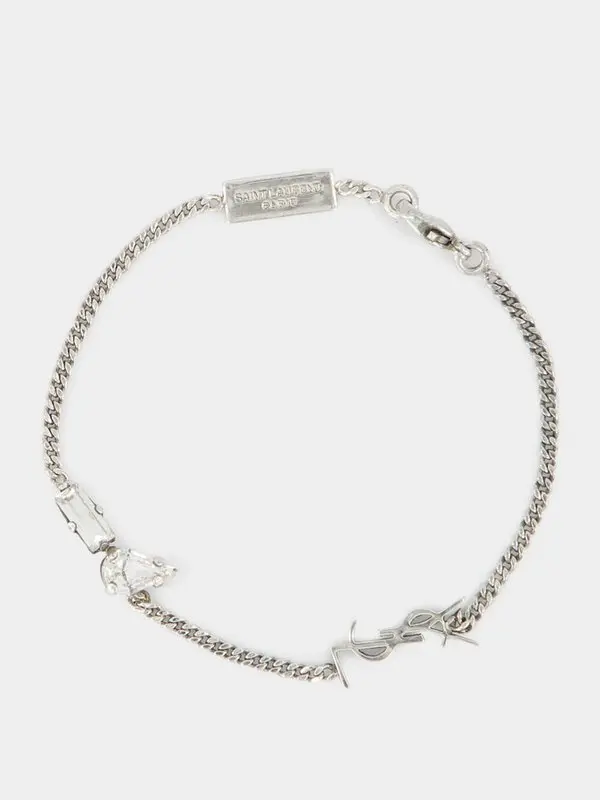 Saint Laurent Oxidized Cassandre Charm Bracelet - Silver