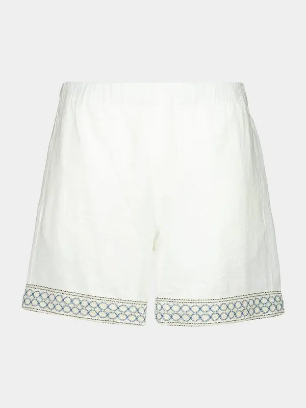 Commas Braided Shorts With Crochet Trim - White