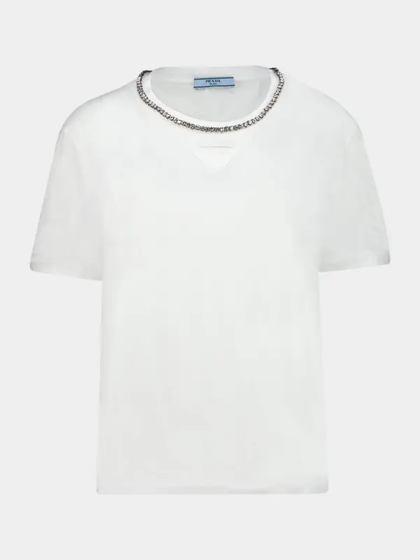 Prada Embroidered Cotton Jersey T-shirt - White