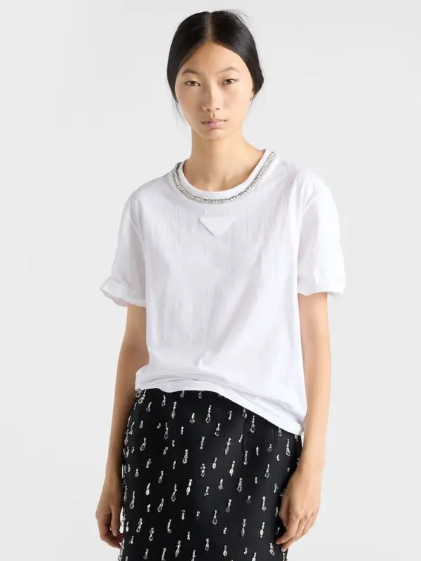 Prada Embroidered Cotton Jersey T-shirt - White