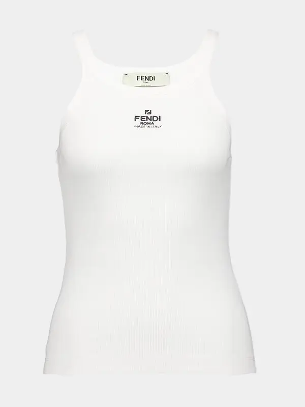 Fendi Ribbed Cotton Logo Top - White