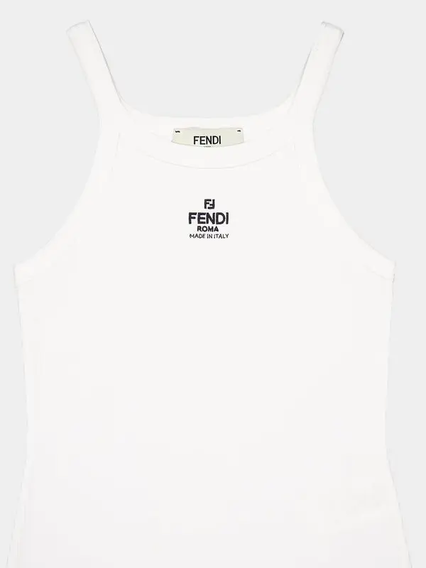 Fendi Ribbed Cotton Logo Top - White