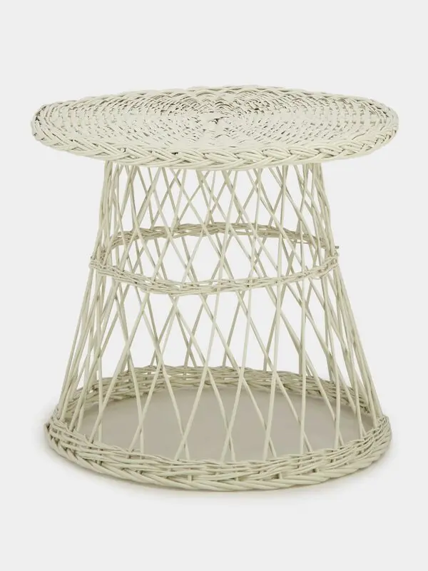 HOUSE OF CAPRICORN Handmade Furnas Ivory Wicker Side Table - White