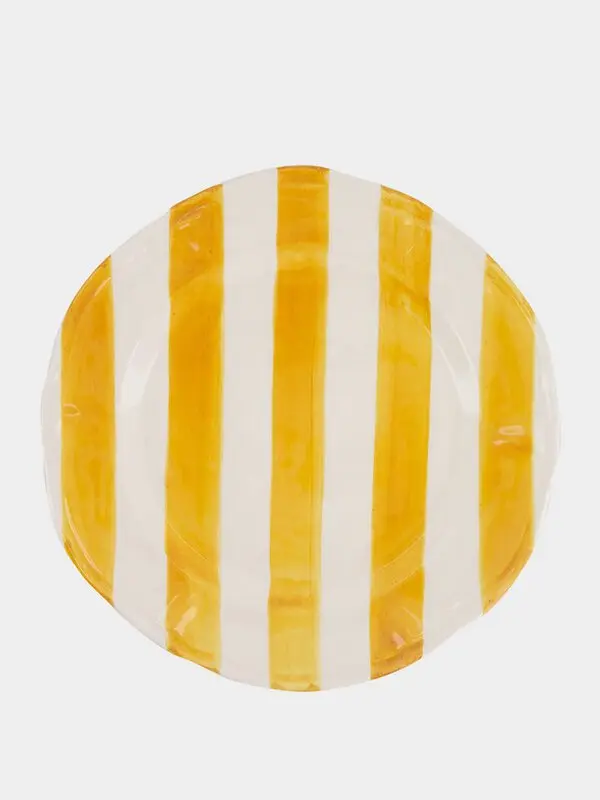 LES-OTTOMANS Striped Ceramic Dinner Plate - Yellow