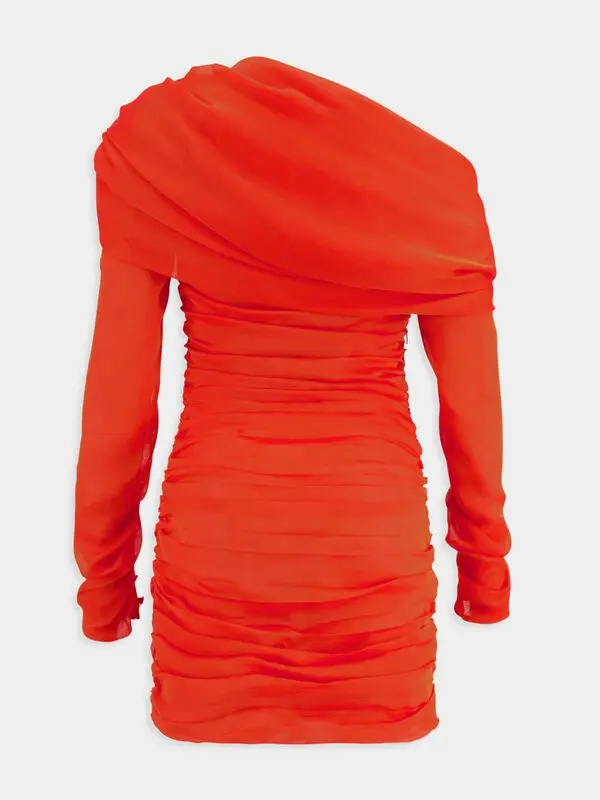 Saint Laurent Silk Muslin One-shoulder Mini Dress - Red