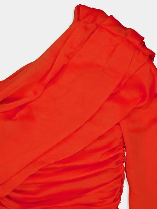 Saint Laurent Silk Muslin One-shoulder Mini Dress - Red