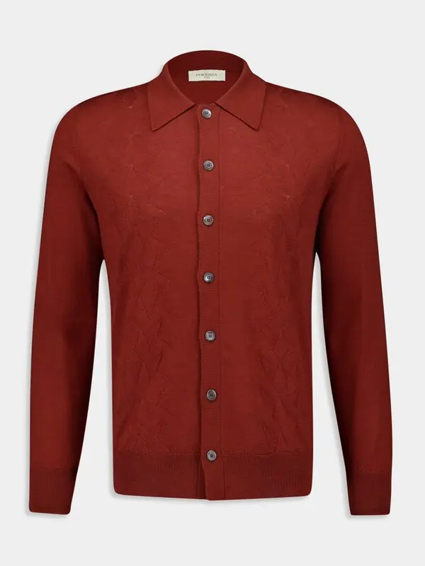 PIACENZA CASHMERE 1733 Merino Wool Silk Button-up Shirt - Red