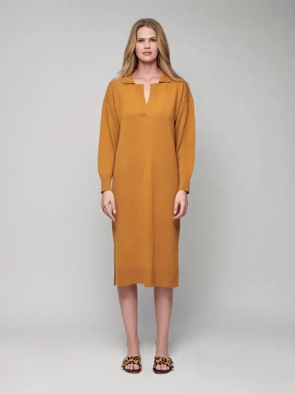 PAULA Maya V-neck Cashmere Midi Dress - Yellow