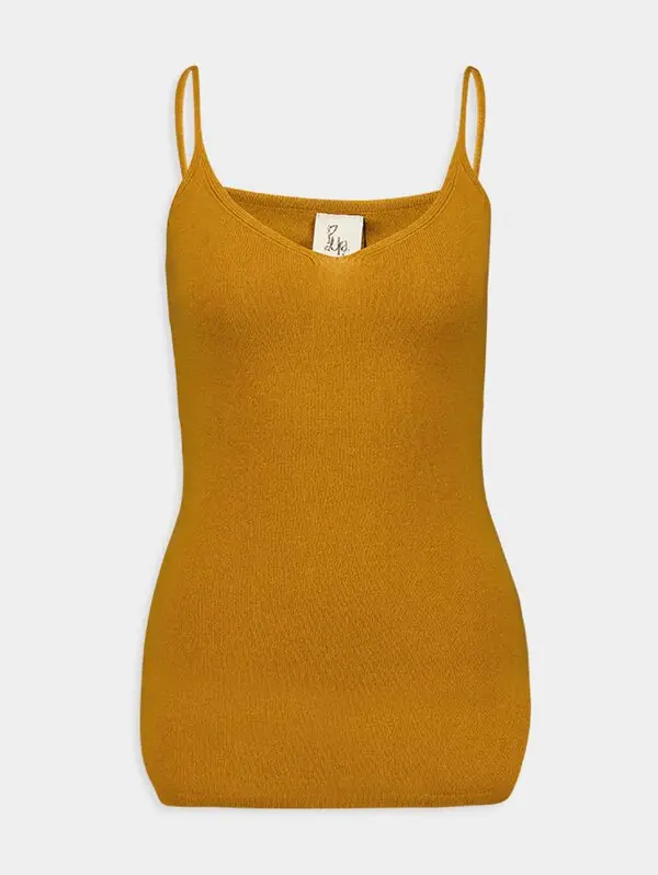 PAULA Kali Spaghetti Strap Cashmere Top - Yellow