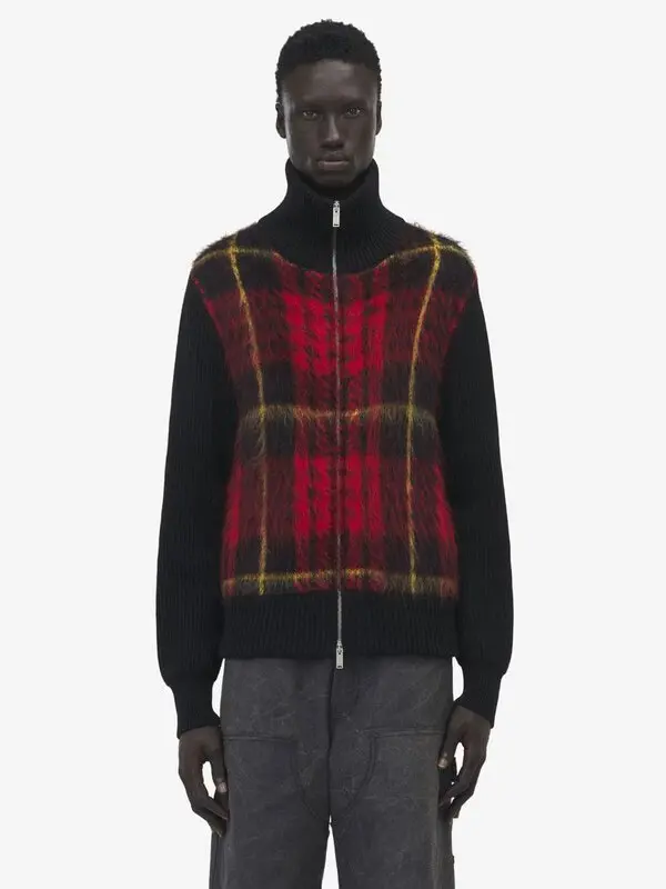 Alexander McQueen Tartan Zipped Knitted Cardigan - Red