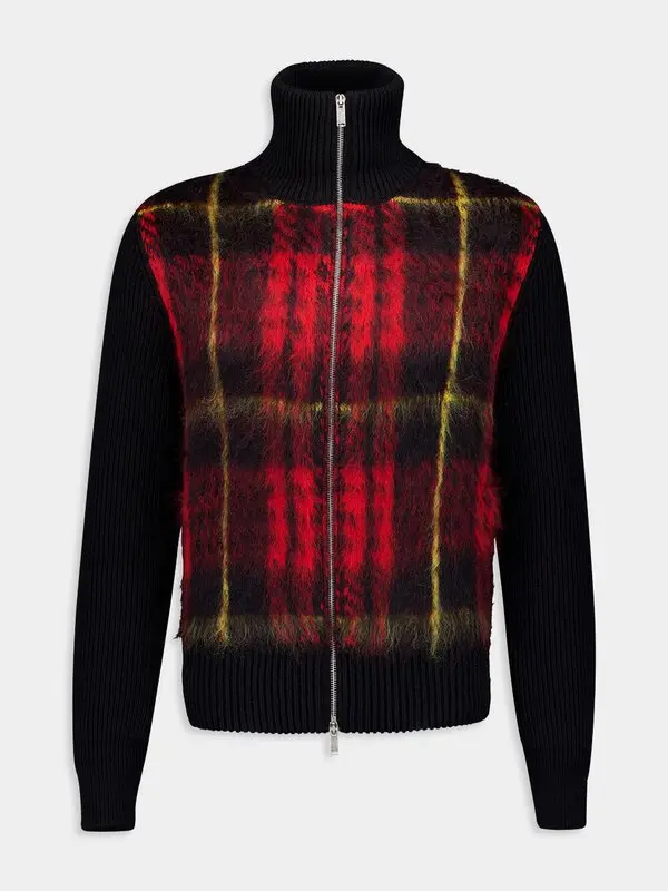 Alexander McQueen Tartan Zipped Knitted Cardigan - Red