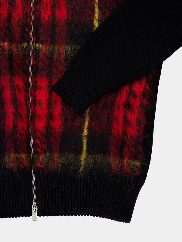Alexander McQueen Tartan Zipped Knitted Cardigan - Red