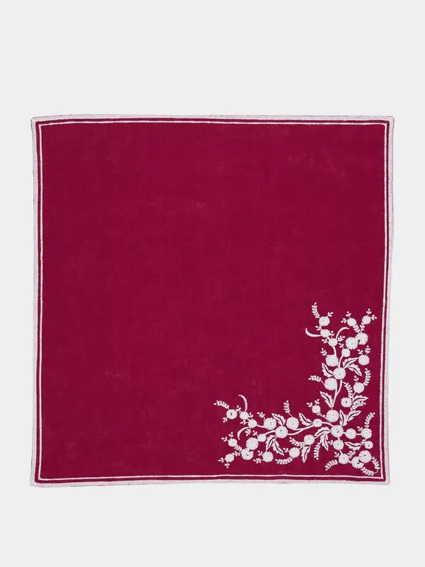 Borgo Delle Tovaglie Venaria Linen Napkin With Floral Embroidery - Red