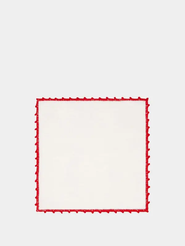HOUSE OF CAPRICORN Hand-embroidered Linen Cocktail Napkin - Red