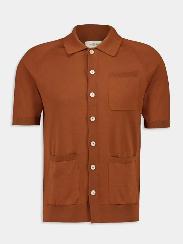 PIACENZA CASHMERE 1733 Brick Short-sleeve Button-up Shirt - Red