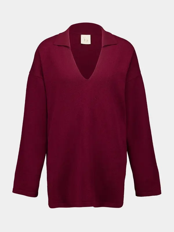 PAULA Jane Cabernet Knitted V-neck Top - Red