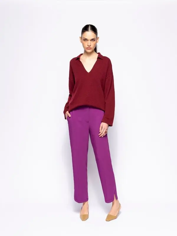PAULA Jane Cabernet Knitted V-neck Top