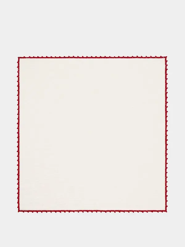 HOUSE OF CAPRICORN Hand-embroidered Linen Napkin With Crochet - Red