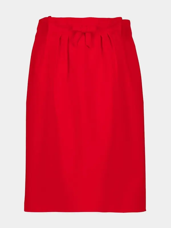 Prada Melange Natté Wool Midi Skirt - Red