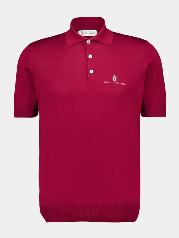 Brunello Cucinelli Cherry Knitted Polo With Buttoned Neck - Red