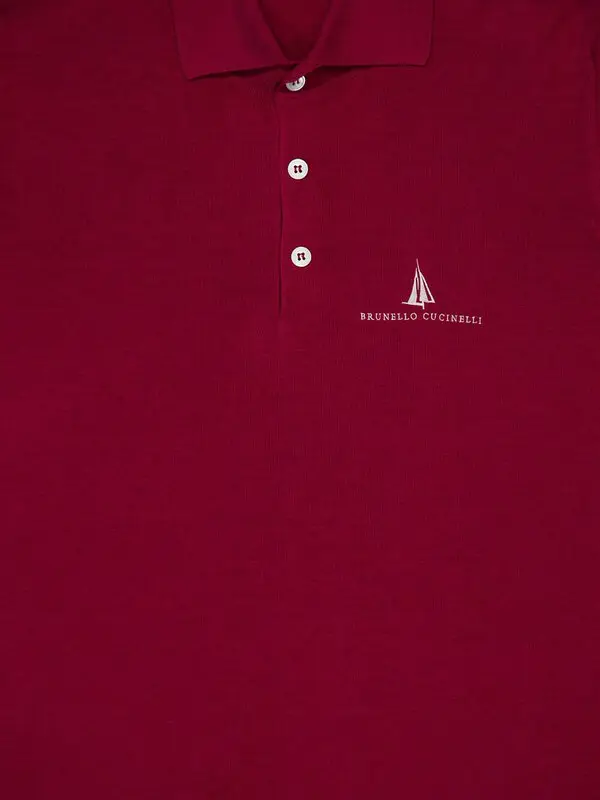 Brunello Cucinelli Cherry Knitted Polo With Buttoned Neck - Red