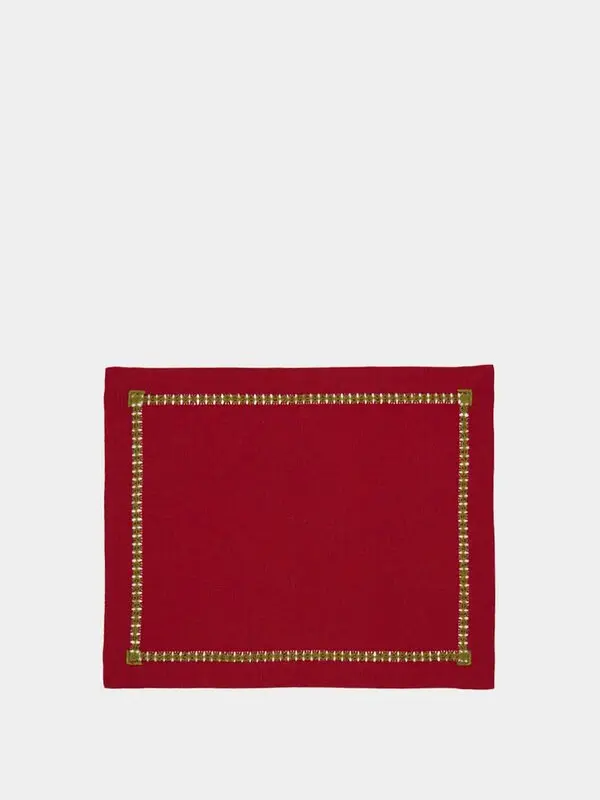 HOUSE OF CAPRICORN Hand-embroidered Linen Placemat - Red