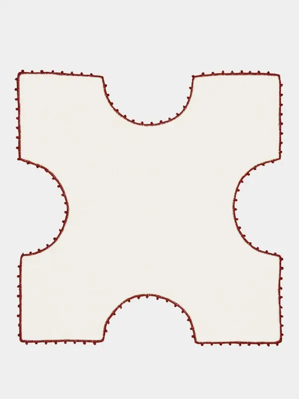 HOUSE OF CAPRICORN Hand-embroidered Linen Bread Basket Cloth - Red