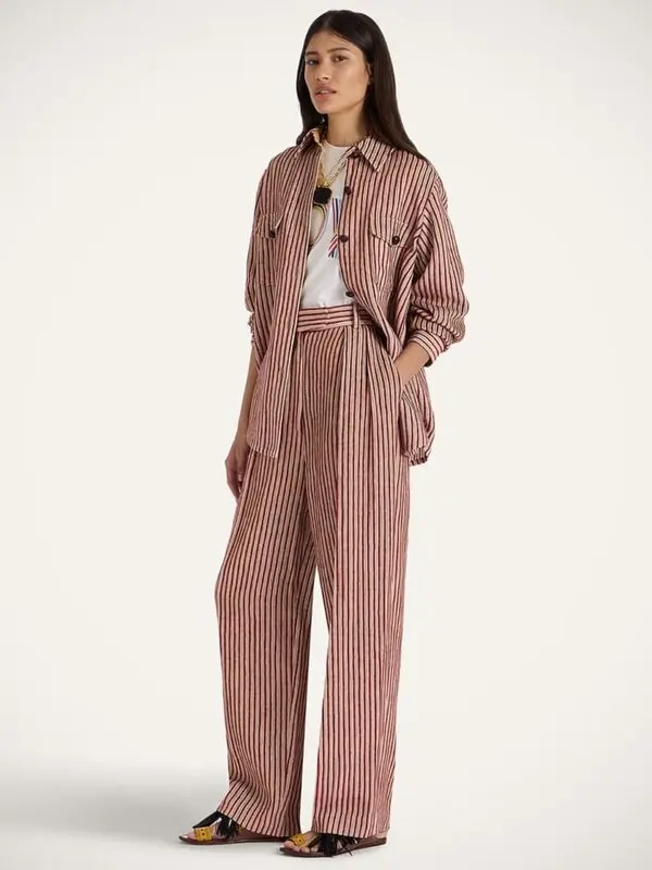 La DoubleJ Brooklyn Color Block Linen Corduroy Trousers - Red