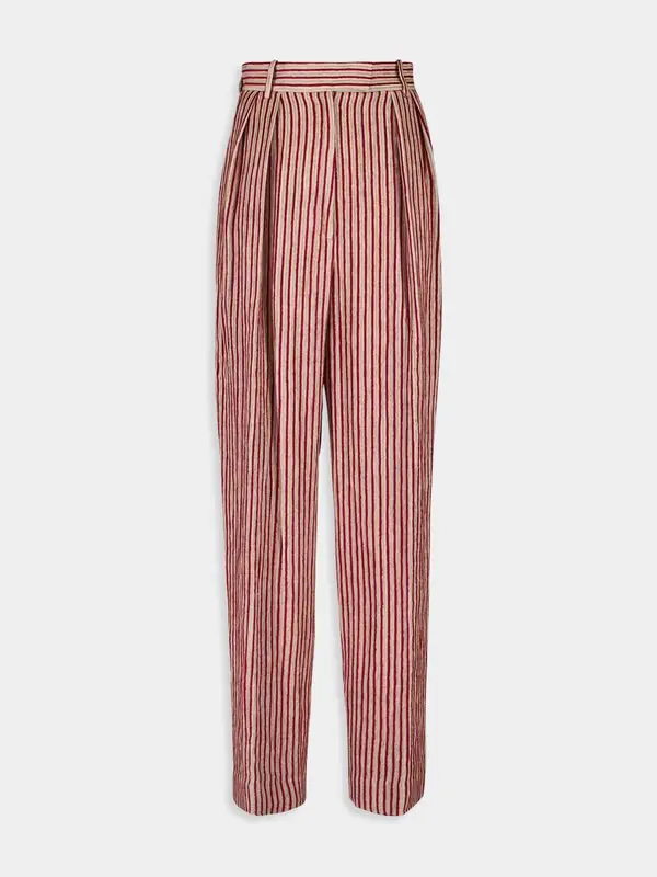 La DoubleJ Brooklyn Color Block Linen Corduroy Trousers - Red