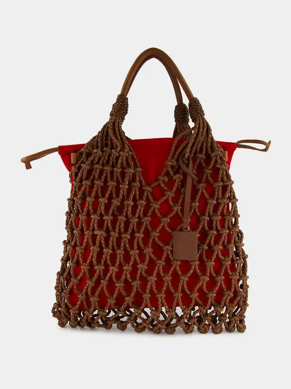 PAULA Big Marble Dahlia Leather Macramé Maxi Purse - Red