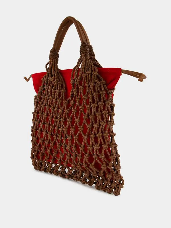 PAULA Big Marble Dahlia Leather Macramé Maxi Purse - Red