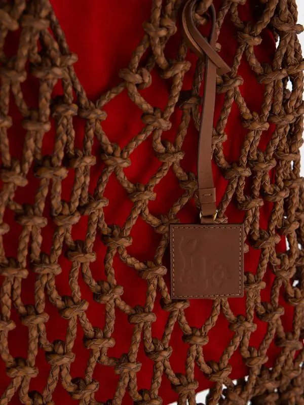PAULA Big Marble Dahlia Leather Macramé Maxi Purse - Red